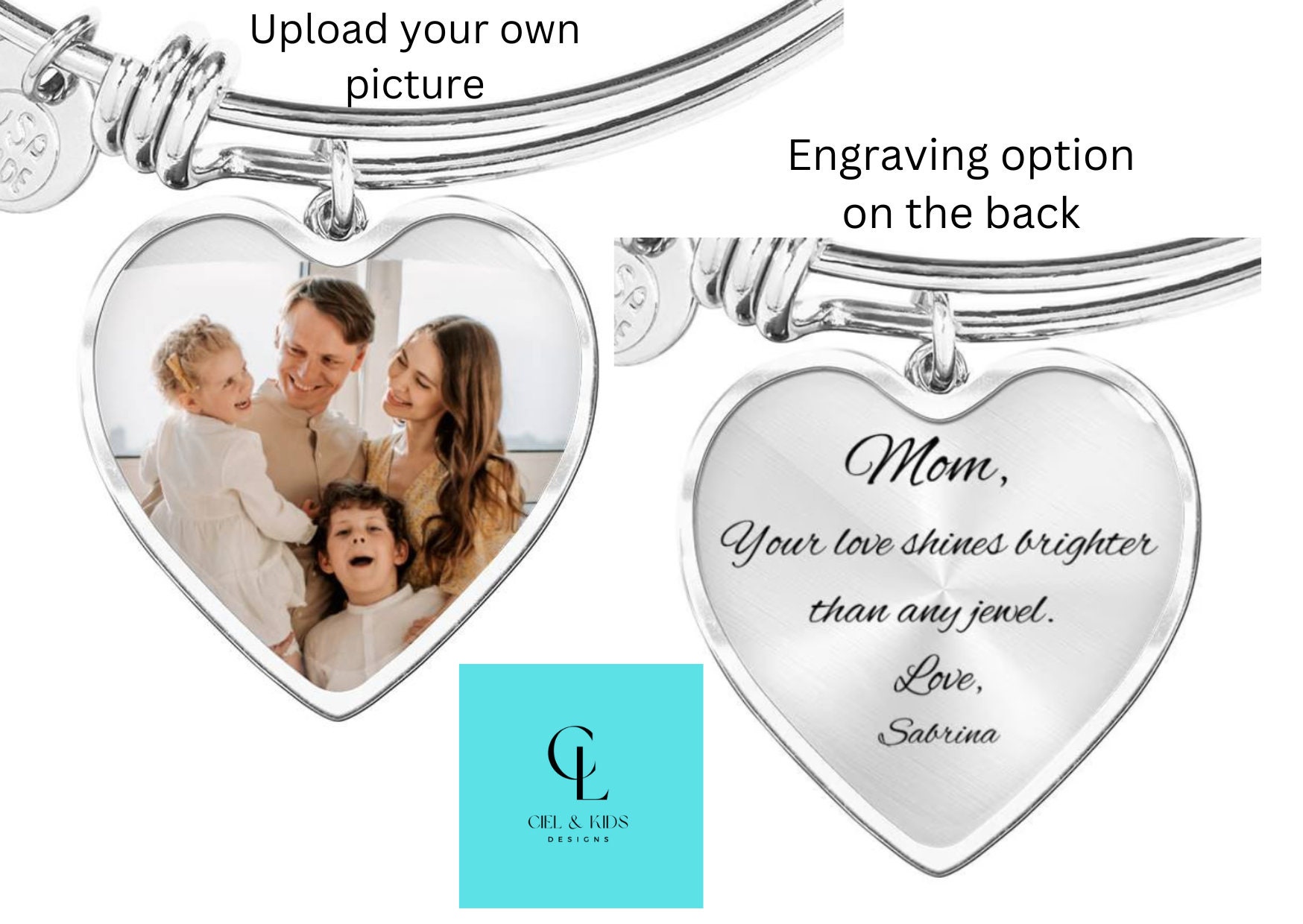 Personalized Mother's Day Mom MUM Photo Picture Engraving Heart Bangle ...