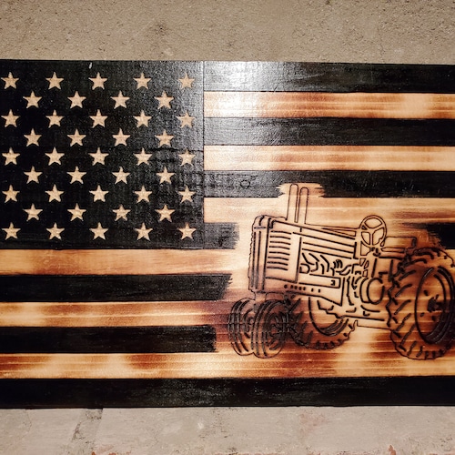 Tractor Flag Wood Plaque - Etsy