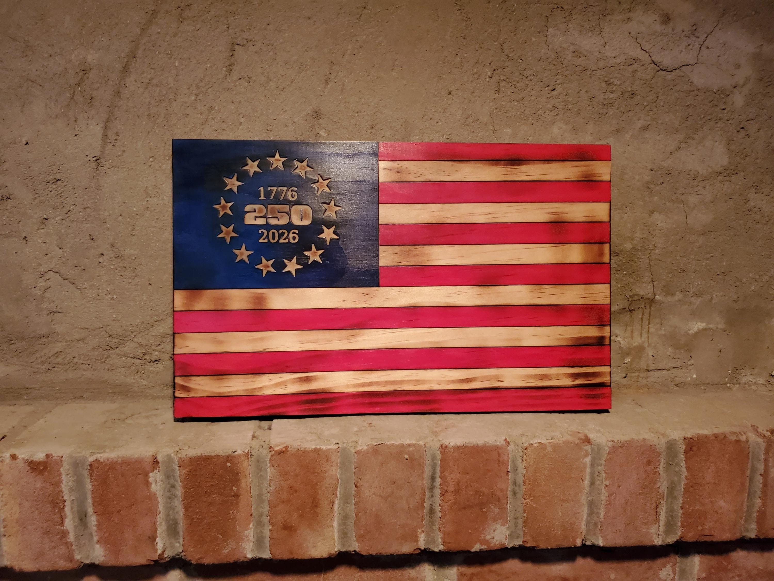 Rustic America 250 Wall Flag | 13-star Betsy Ross Wooden Plaque ...