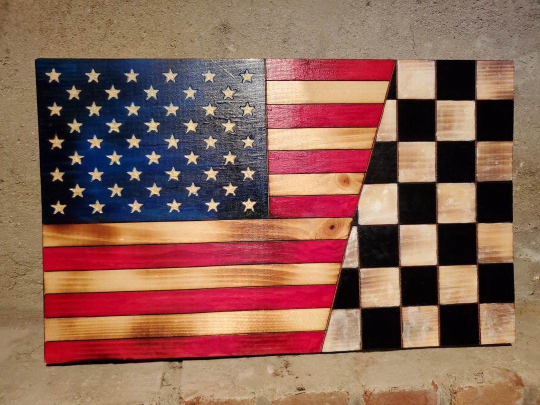 Racing Theme Wood US Flag Plaque - Etsy