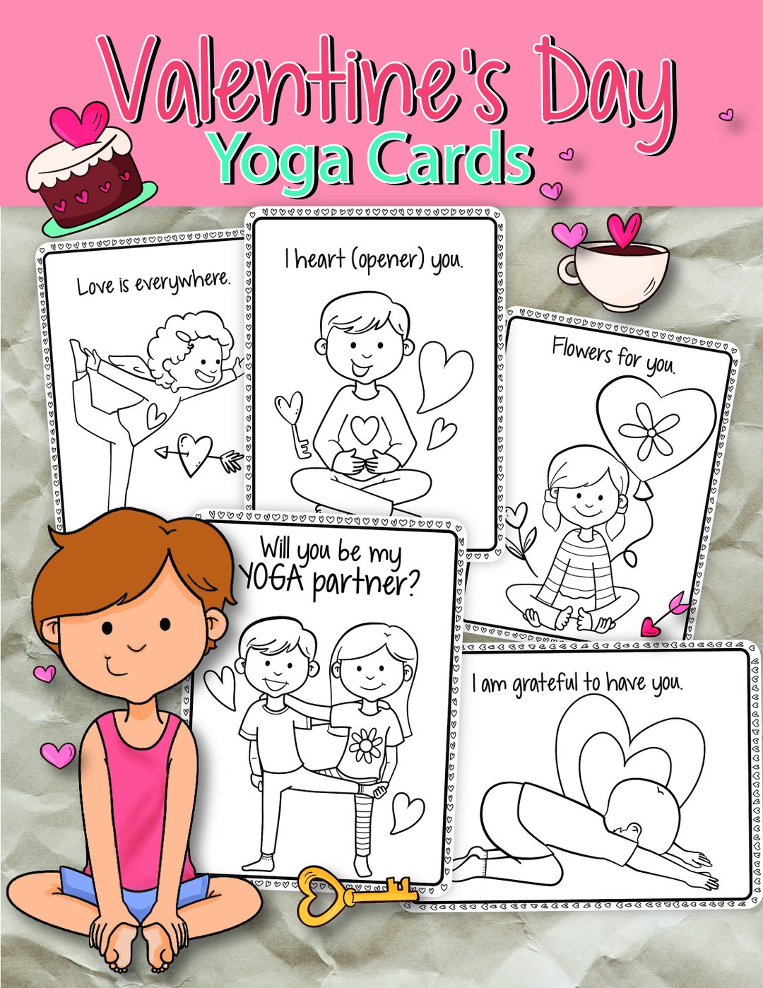 Valentine's Yoga Cards for Kids! Poses for Games & Activities. INSTANT ...