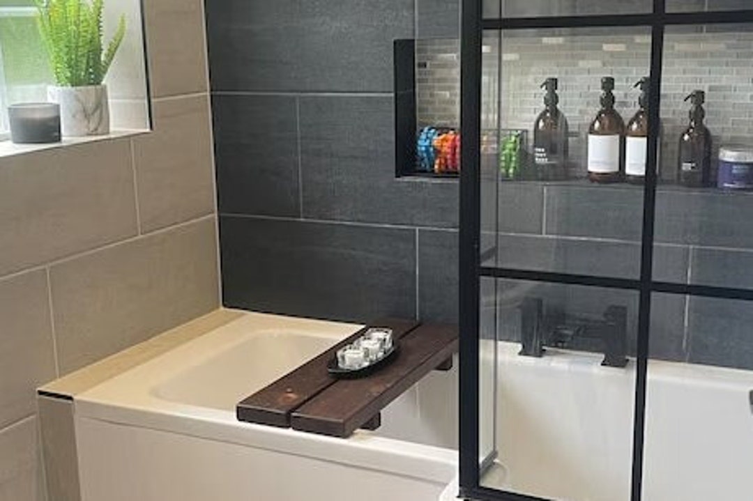 Rustic Thick Scaffold Board Bath Caddy Tray Shelf With Stoppers, 23cm X ...