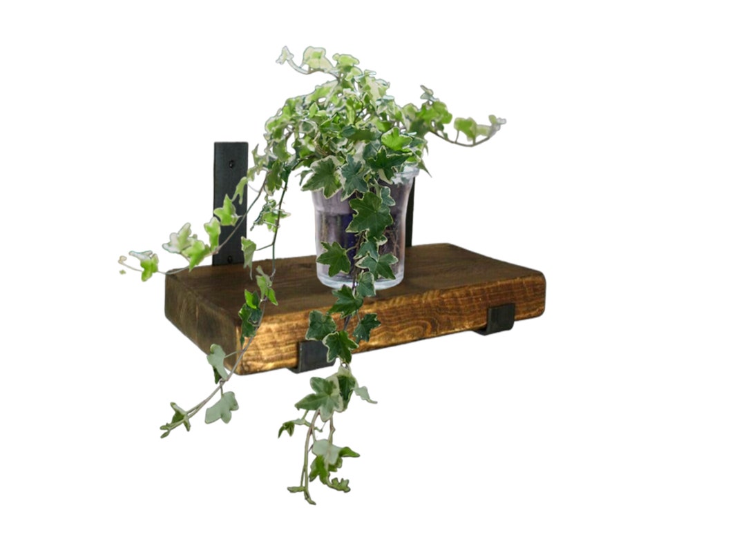 Mini Rustic Shelf With Industrial Steel Brackets, Square Book Shelves ...