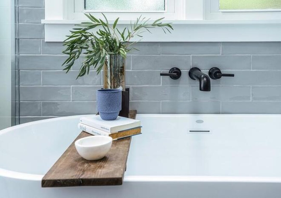 Rustic Wooden Bath Caddy: Bath Tray, Over Bath Rack Shelf, Solid Wood ...