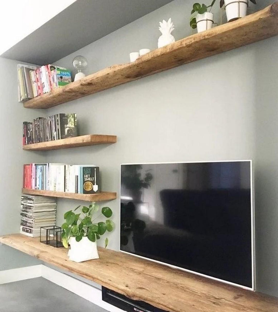 Rustic Alcove Wooden Shelf: Solid Wood, Angle Brackets, Depth 44cm - Etsy