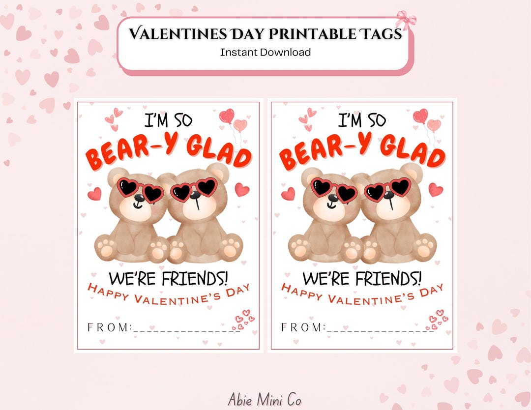 Printable Cute Bear Valentine's Day Tag|sweet Treat Valentines Day Tag ...