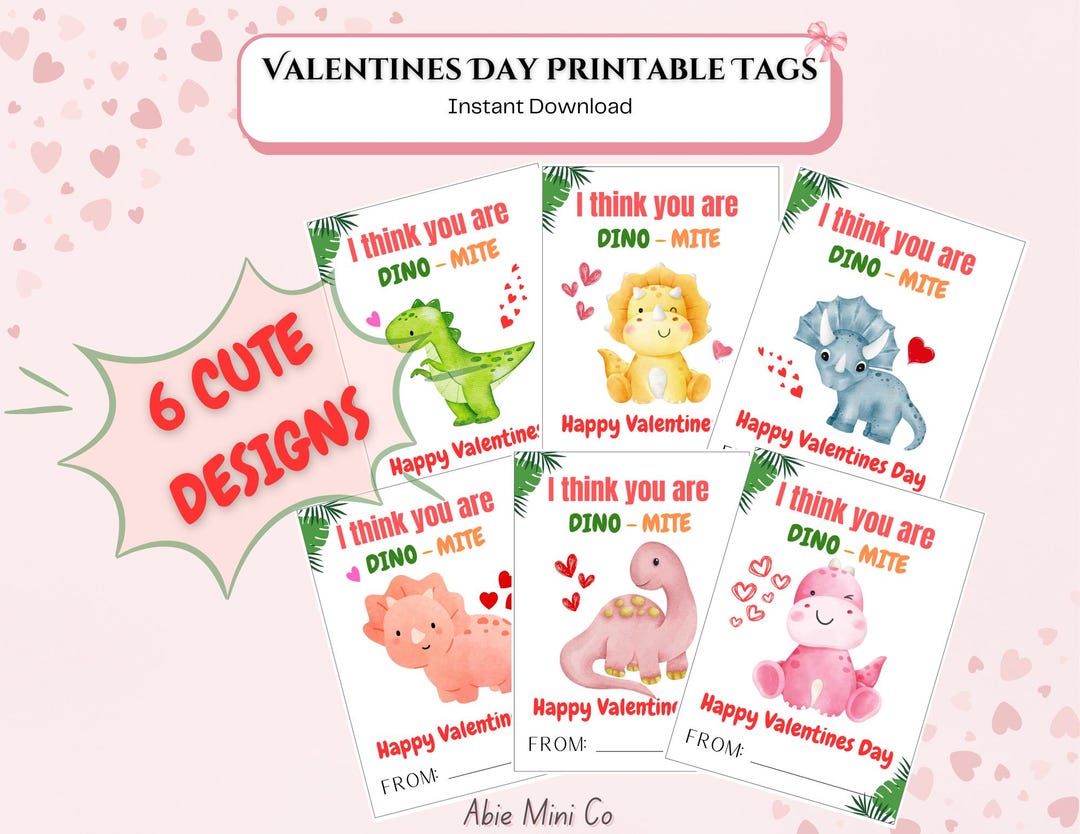 Printable Dinosaurs Valentine's Day Tag|sweet Treat Valentines Day Tag ...