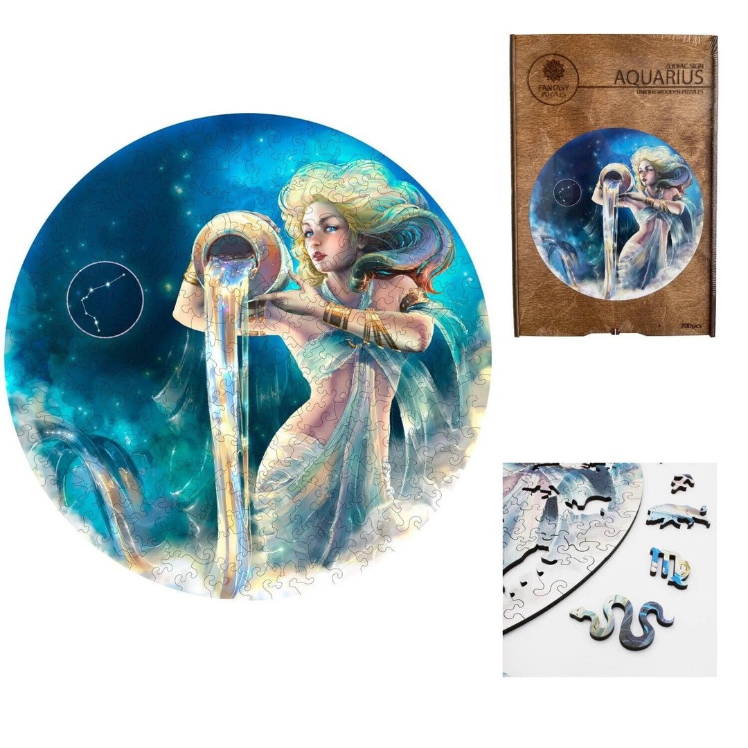 Fantasy Puzzles ZODIAC SIGNS Wooden Jigsaw Puzzle AQUARIUS 200 Pcs. Best Gift for Kids & Adults ...
