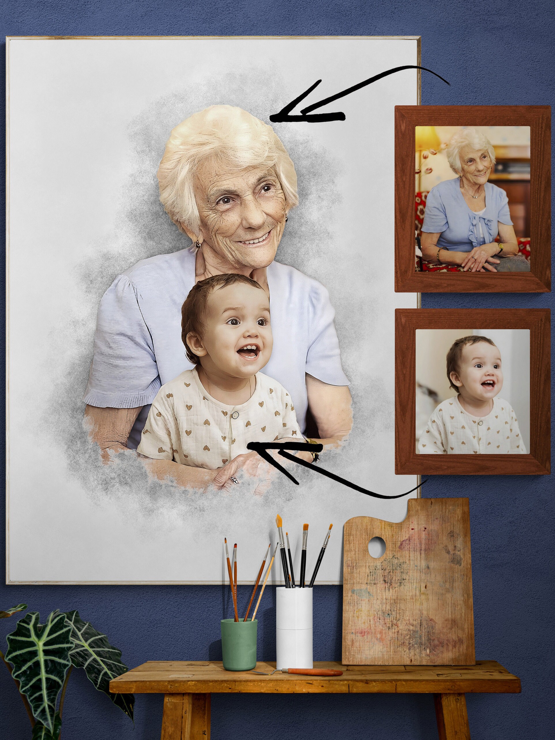 Memorial Wedding Photo Gift: Add Deceased Parent, Custom Color Portrait ...