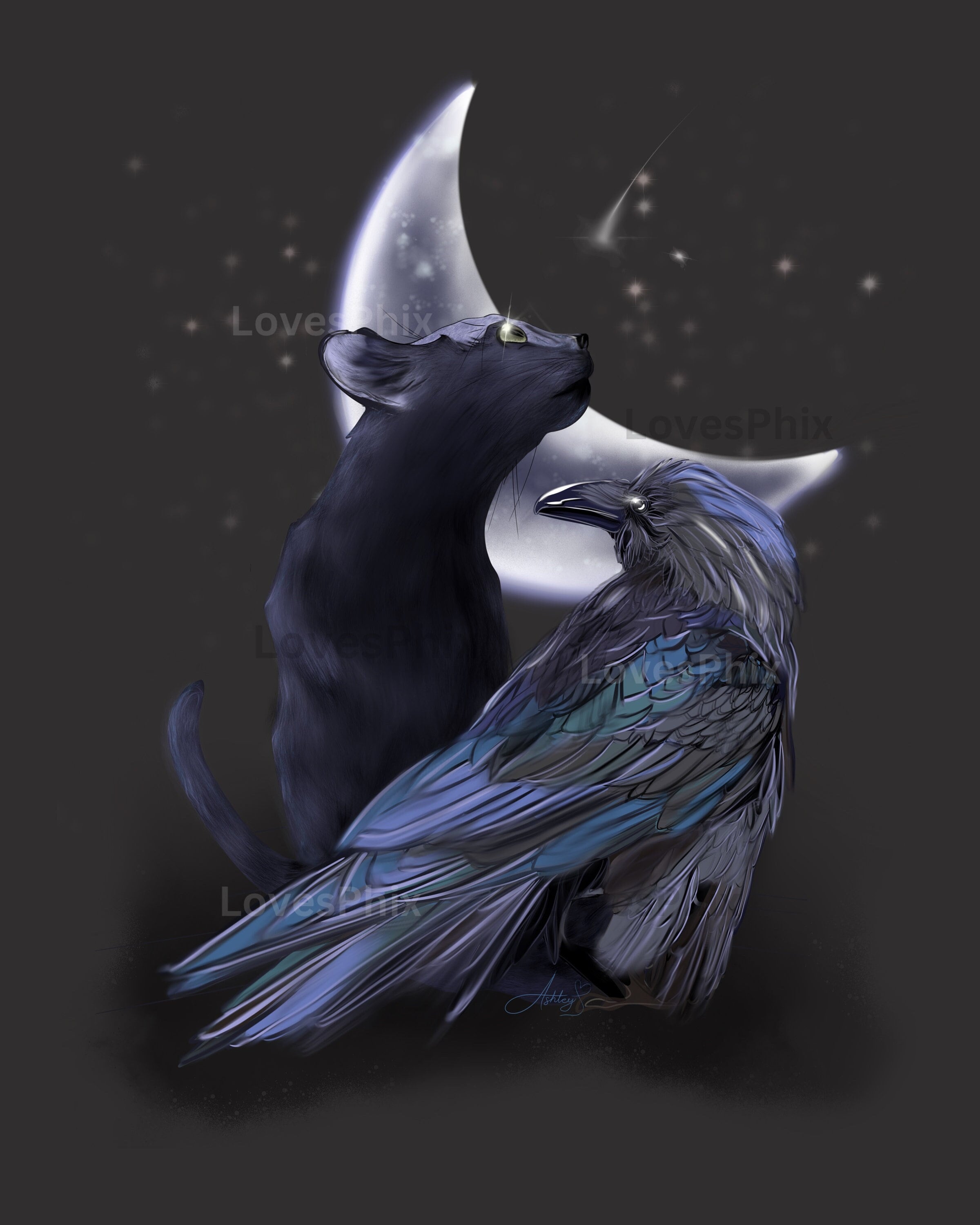 Cat Art, Black Cat Art Print, Raven Theme Decor, Gothic Wall Art ...