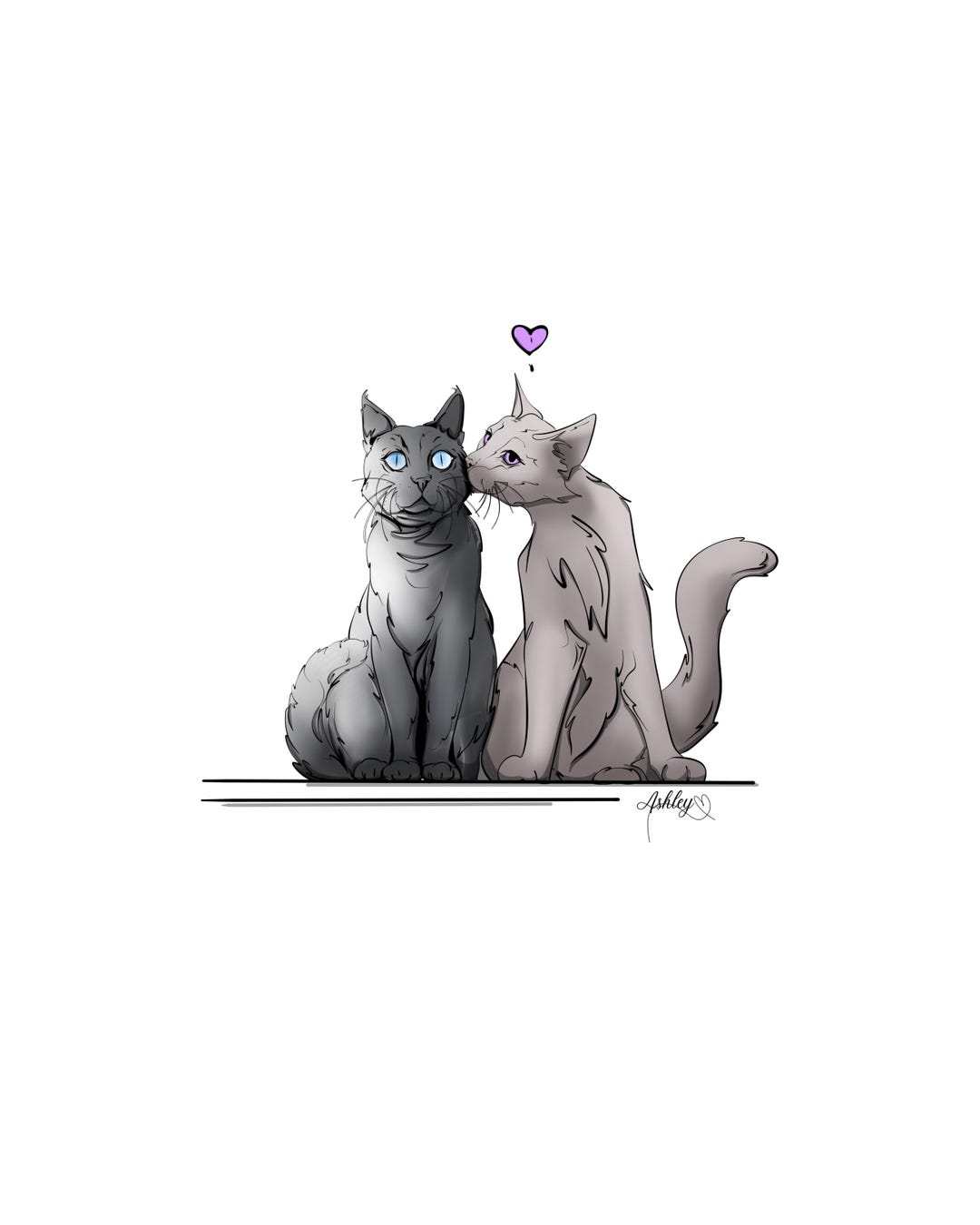 Cat Art, Cat Print, Lineart , Kissing Cats, Cat Wall Art, Cats Kiss Art ...