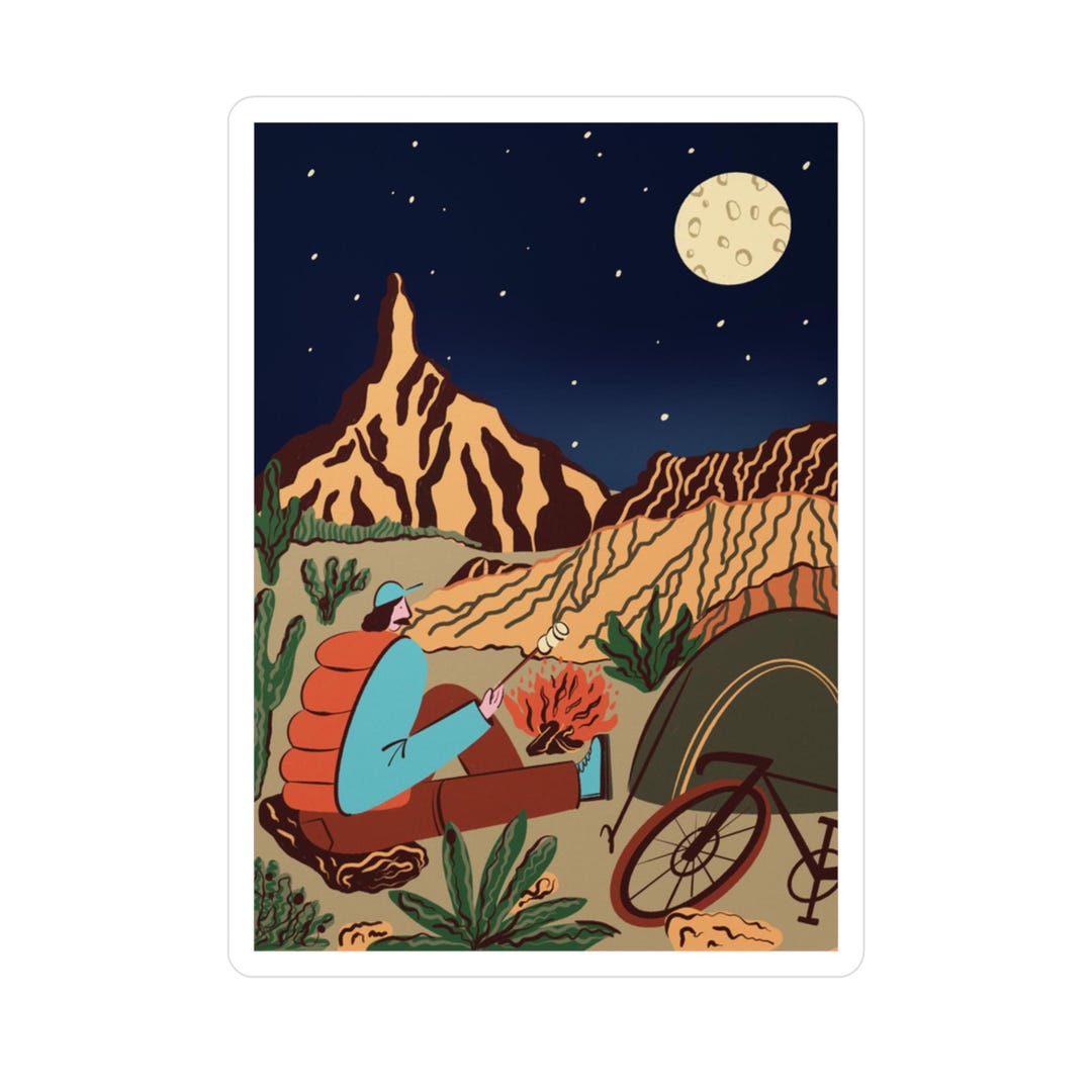Cycling-bicycle-bikepacking-gravel Bike-night on Desert Vinyl Sticker ...