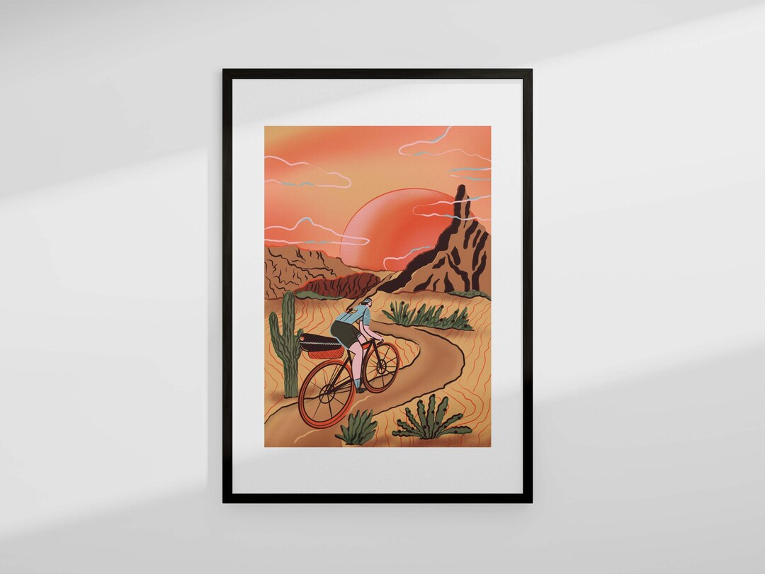 Bikepacking Sunset Art Print, Cycling Poster, Bicycle Art Poster - Etsy