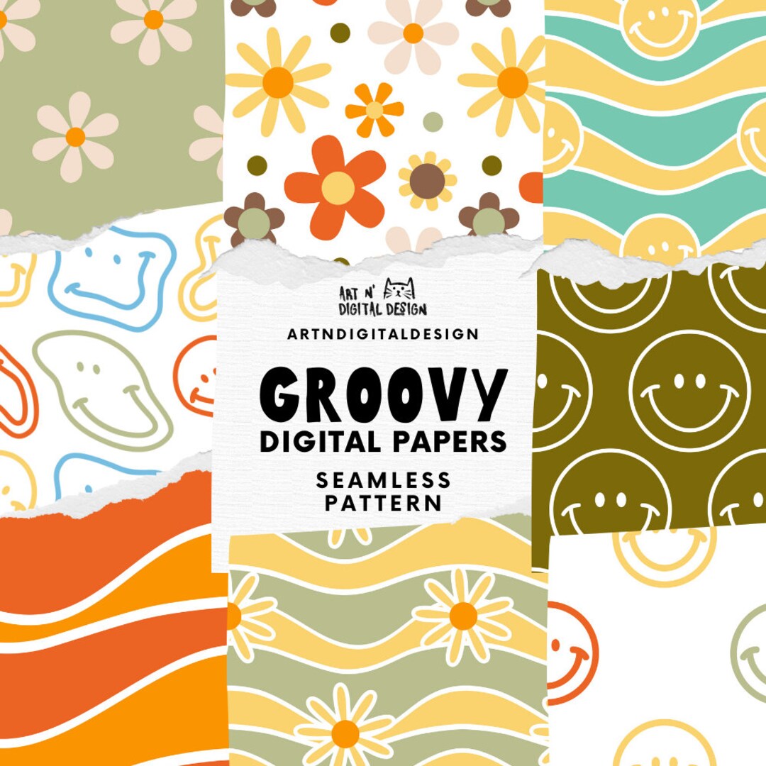 Groovy Digital Papers JPG PNG Seamless Pattern Hippie Background Scrapbooking - Etsy