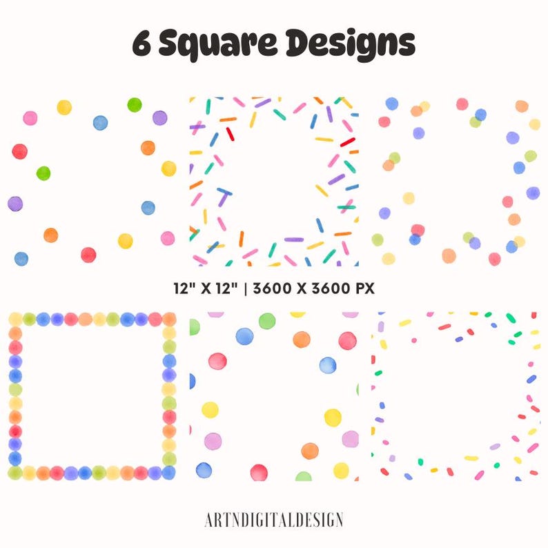 Watercolor Rainbow Confetti Clipart Borders, Colorful Rectangle and ...