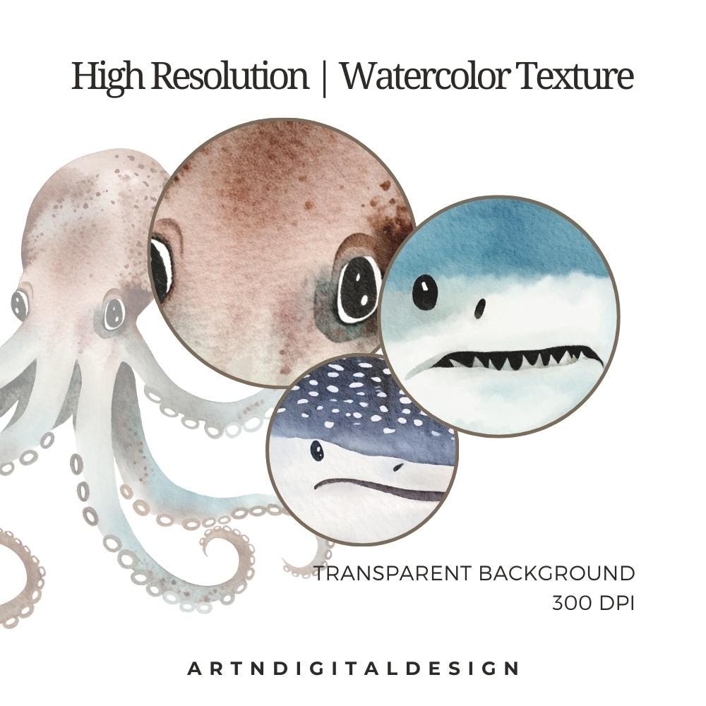 Watercolor Under the Sea Clip Art | Sea Animals Clipart Set, PNG, Whale ...