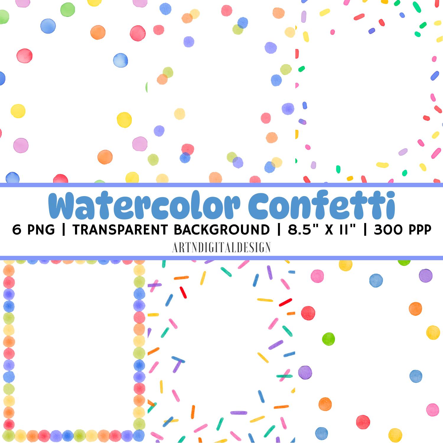 Watercolor Rainbow Confetti Clipart Borders, Dots Frames, Confetti Clip ...