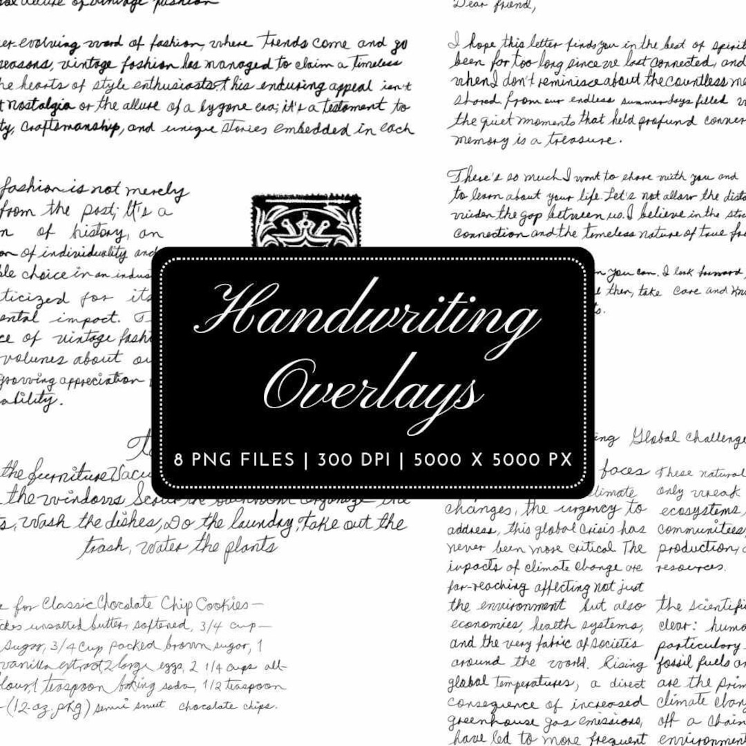 Cursive Handwriting Overlays, PNG Files, Vintage Letters for Junk ...