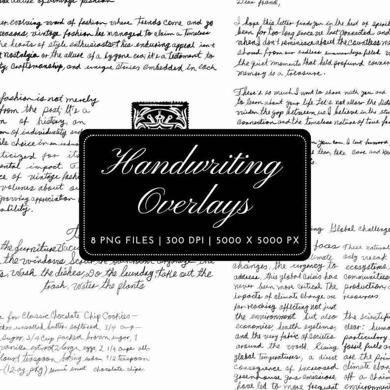 Cursive Handwriting Overlays, PNG Files, Vintage Letters for Junk ...