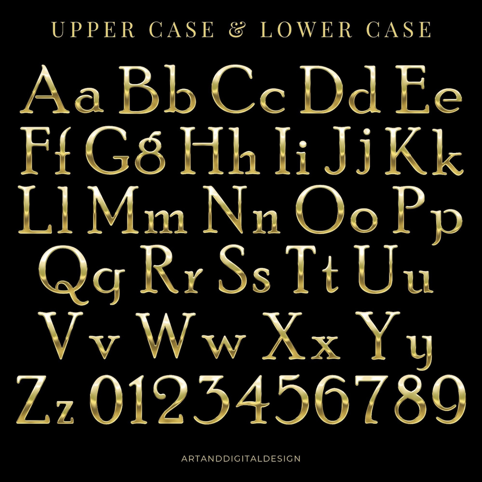 GOLD ALPHABET Clipart, Gold Letters & Numbers, Gold Typography, PNG ...