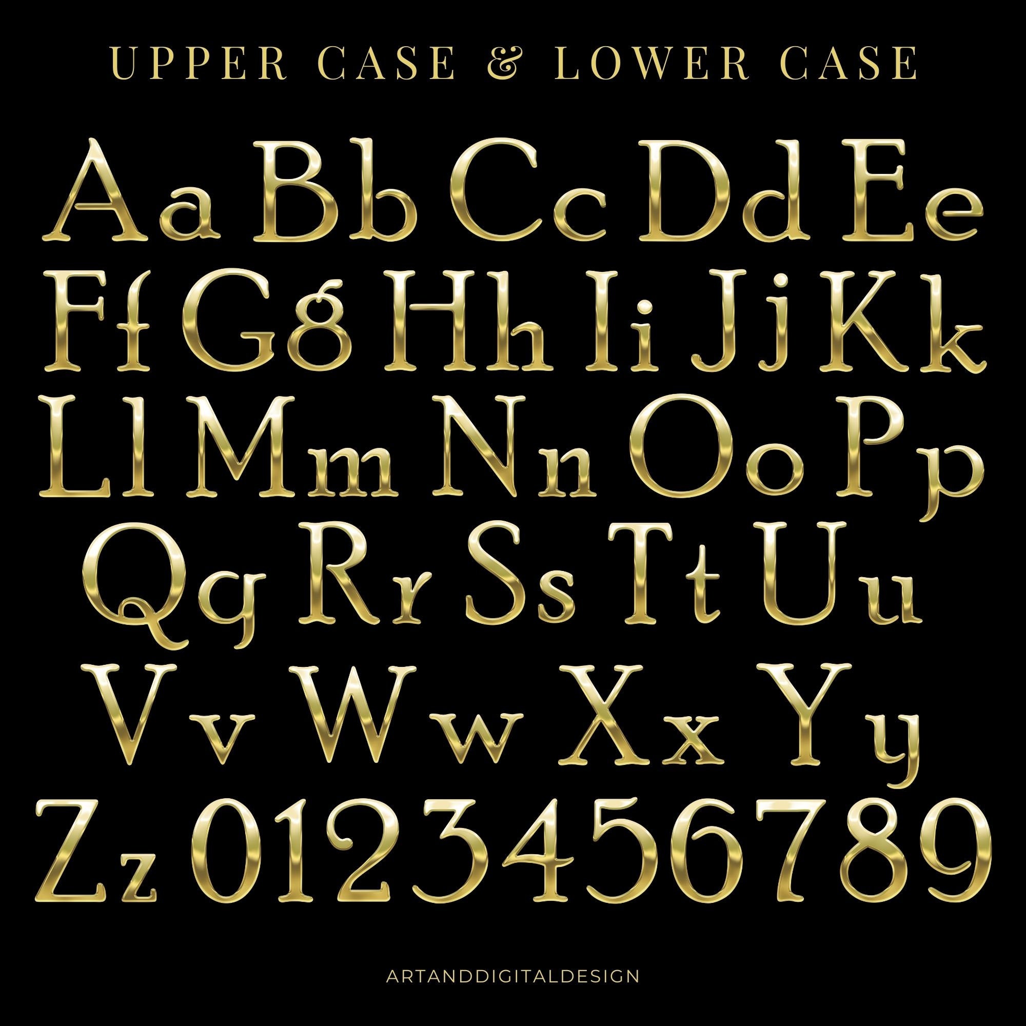 GOLD ALPHABET Clipart, Gold Letters & Numbers, Gold Typography, PNG ...