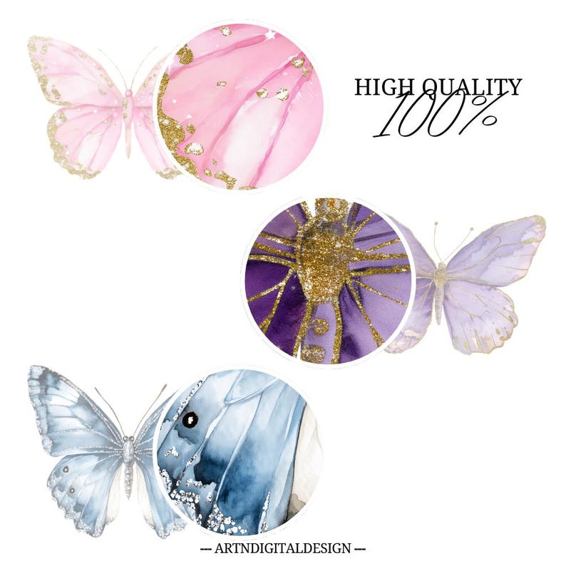 Watercolor Pastel Butterflies Clipart, Gold Glitter Butterfly Clip Art ...