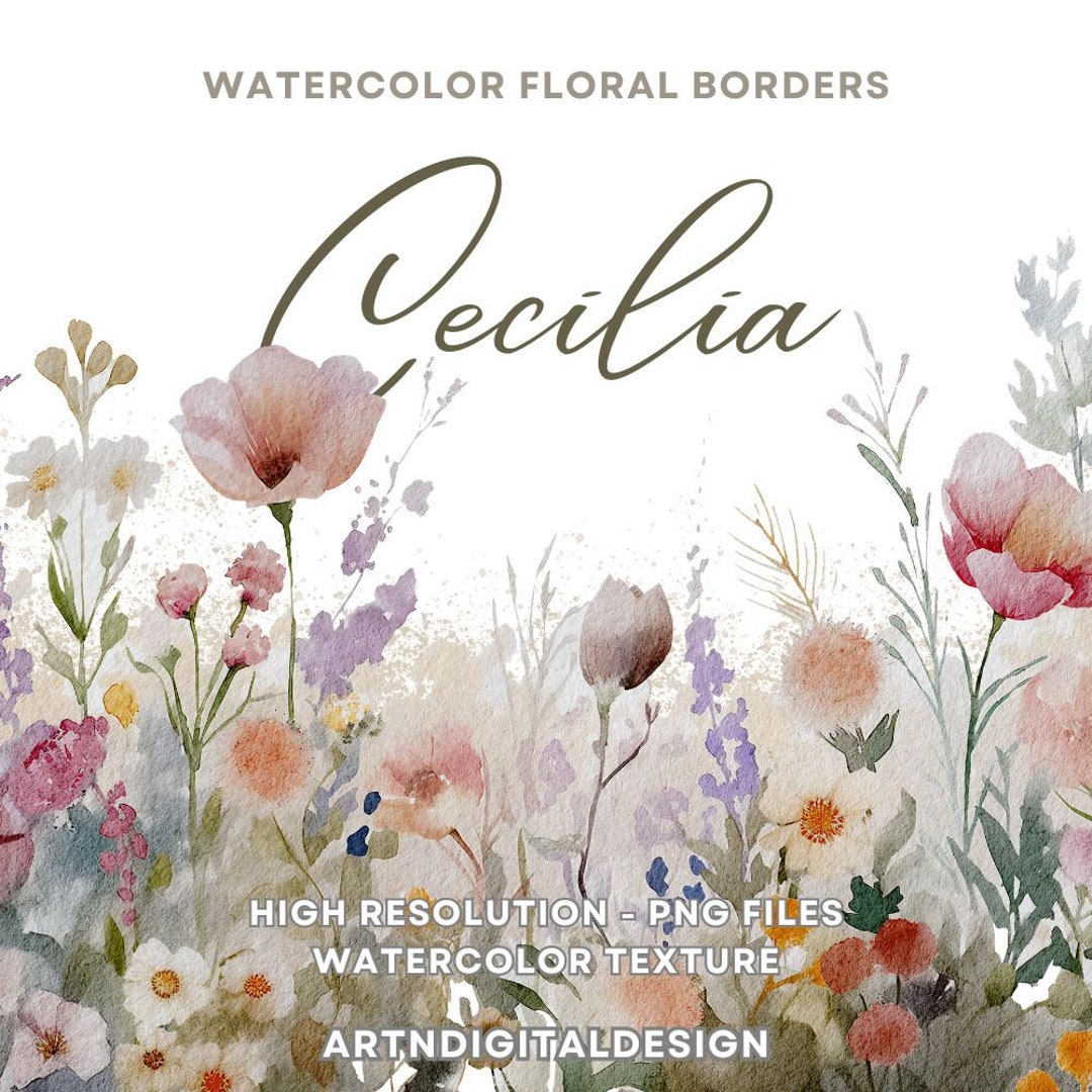 Watercolor Floral Borders Clipart Cecilia Wedding Invitation Borders ...
