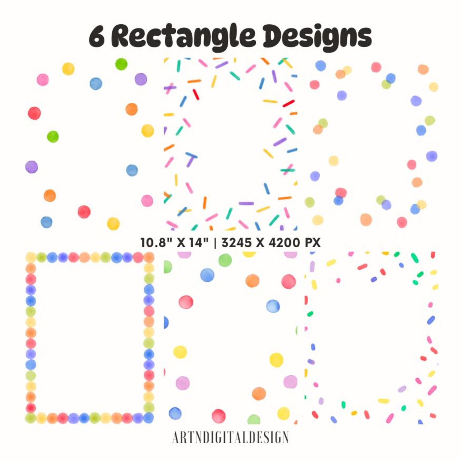 Watercolor Rainbow Confetti Clipart Borders, Colorful Rectangle and ...