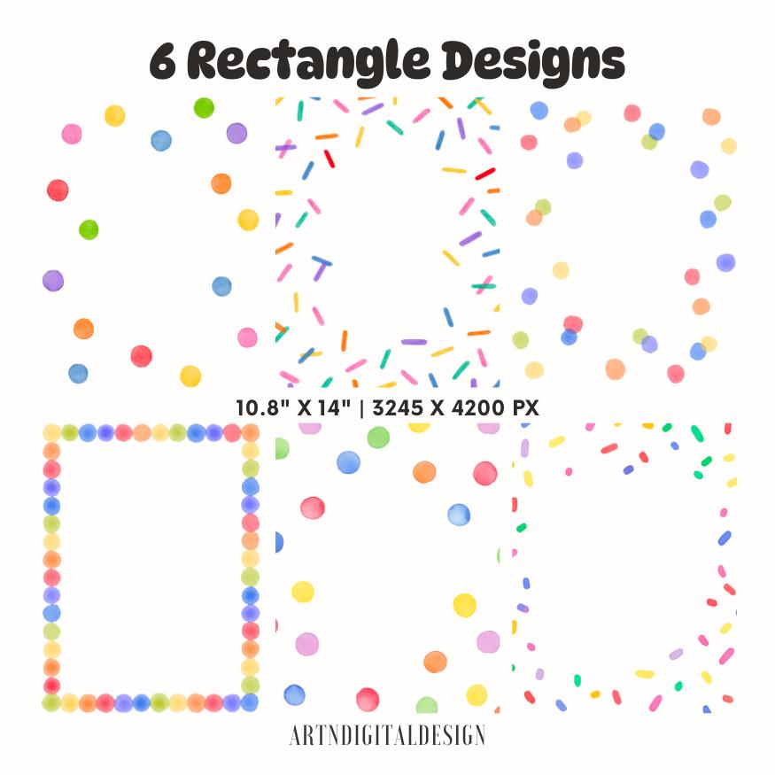 Watercolor Rainbow Confetti Clipart Borders, Colorful Rectangle and ...
