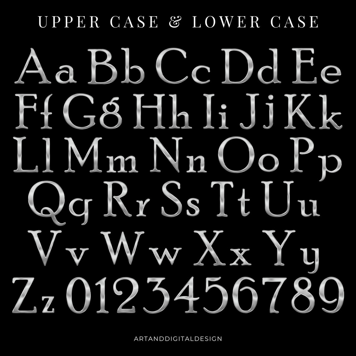 SILVER ALPHABET, Silver Letters & Numbers, Silver Typography, PNG Files ...