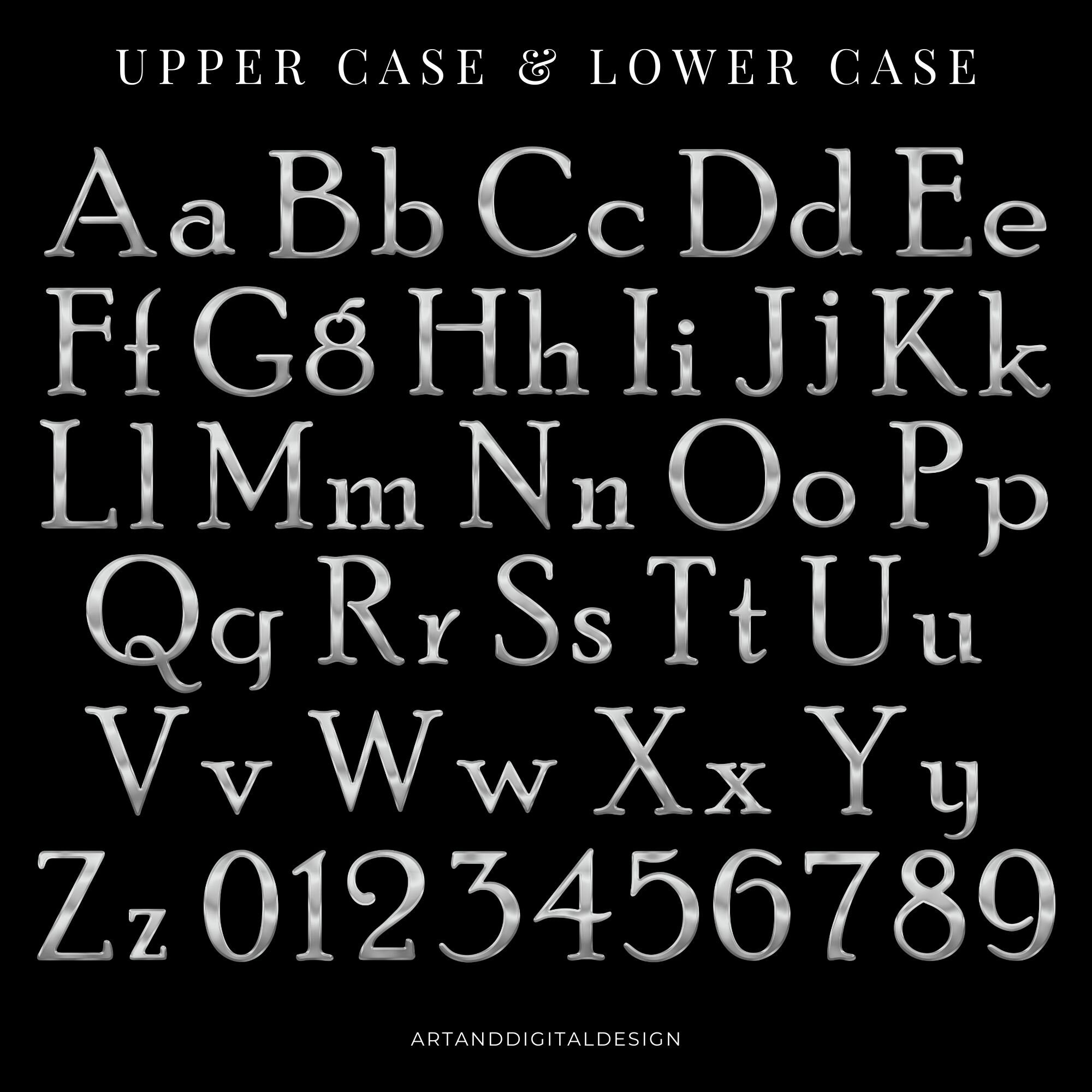 SILVER ALPHABET, Silver Letters & Numbers, Silver Typography, PNG Files ...