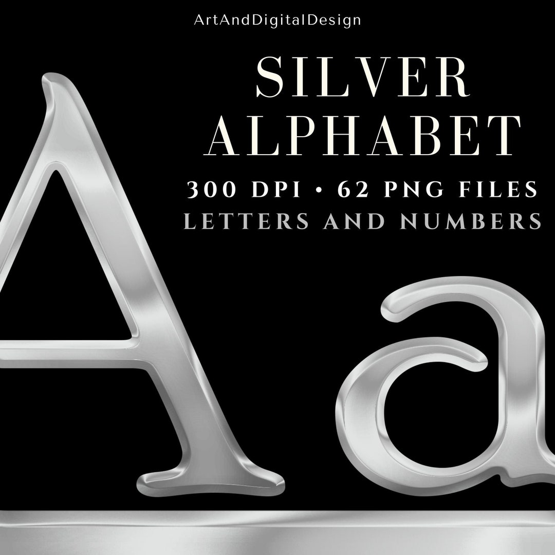 SILVER ALPHABET, Silver Letters & Numbers, Silver Typography, PNG Files ...