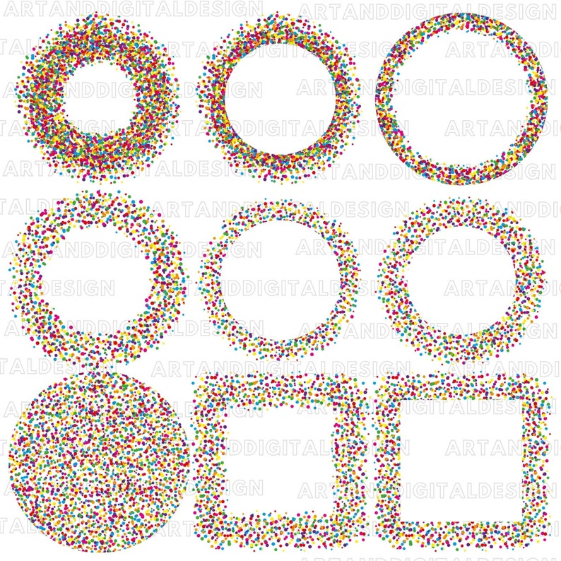 Colorful Digital Confetti Overlays, Rainbow Dots, Confetti Frames ...