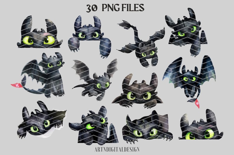 Watercolor Toothless PNG Clipart Bundle | Night Fury Clip Art | How to ...