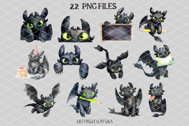 Watercolor Toothless PNG Clipart Bundle | Night Fury Clip Art | How to ...