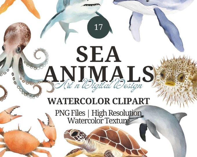 Sea Animals for Boys - Clipart and Digital Paper Set - Etsy Canada