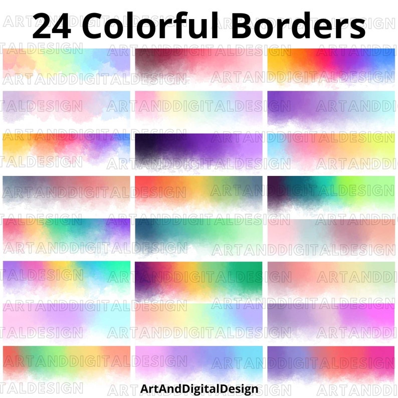 Colorful Watercolor Borders, Rainbow Borders, Glitter Borders, Pastel ...