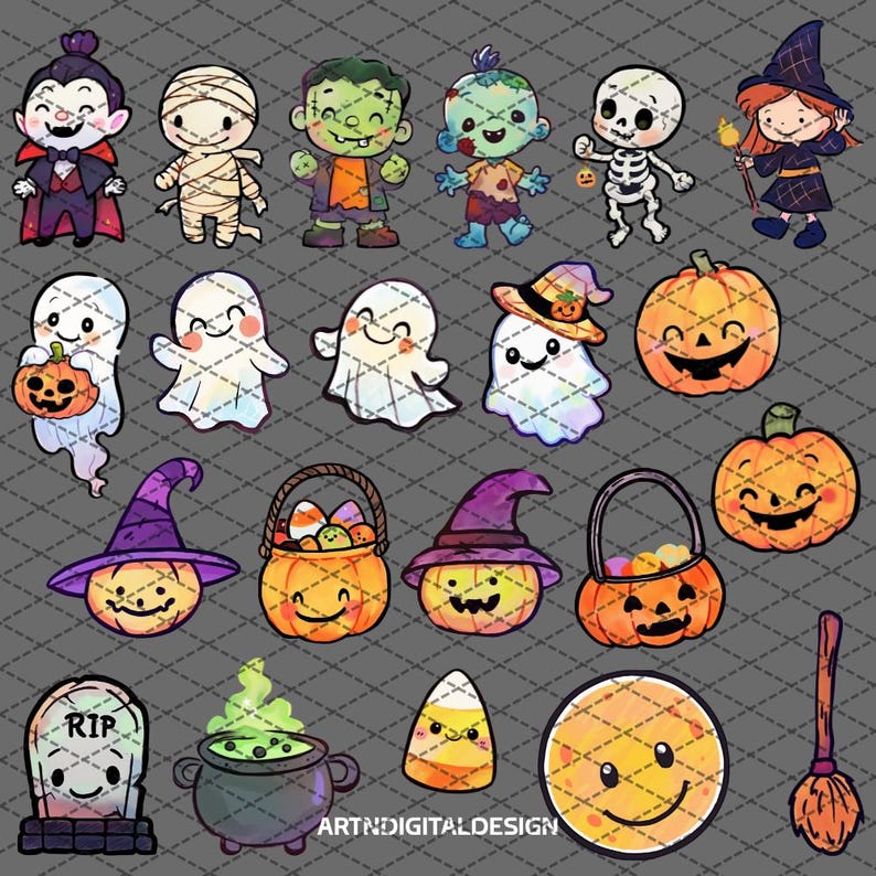 Cute Halloween Clipart, Halloween Kids Party PNG Clip Art Bundle ...