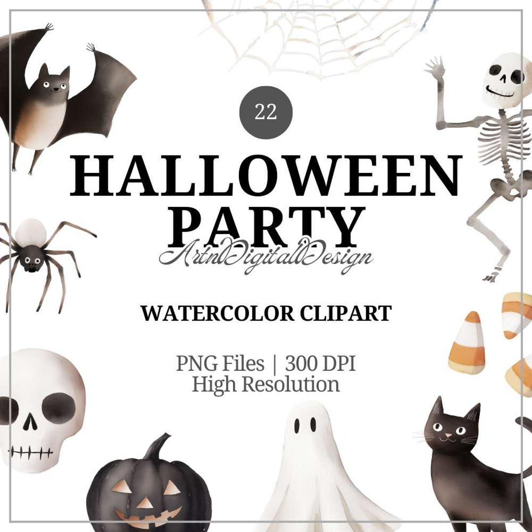 Halloween Clipart Set, PNG, Watercolor Halloween Clip Art, Trick or ...