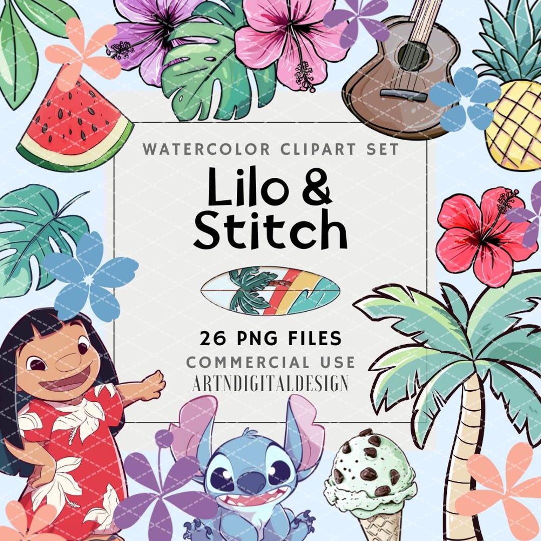 Lilo and Stitch Clipart Set, Lilo and Stitch Cute PNG Files, Lilo ...