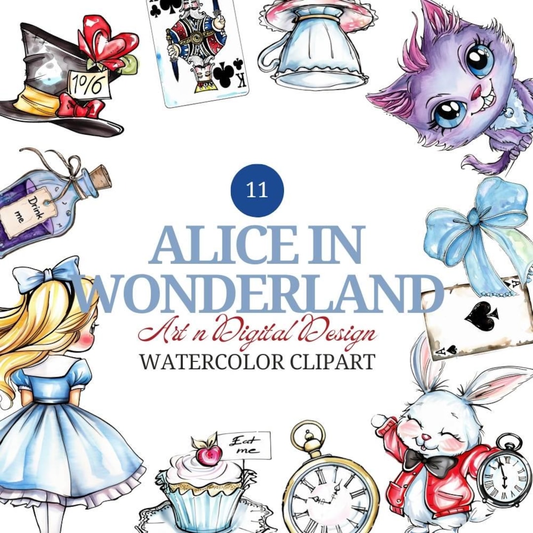 Alice in Wonderland Clipart Set, PNG, Watercolor Alice Clip Art, Mad ...