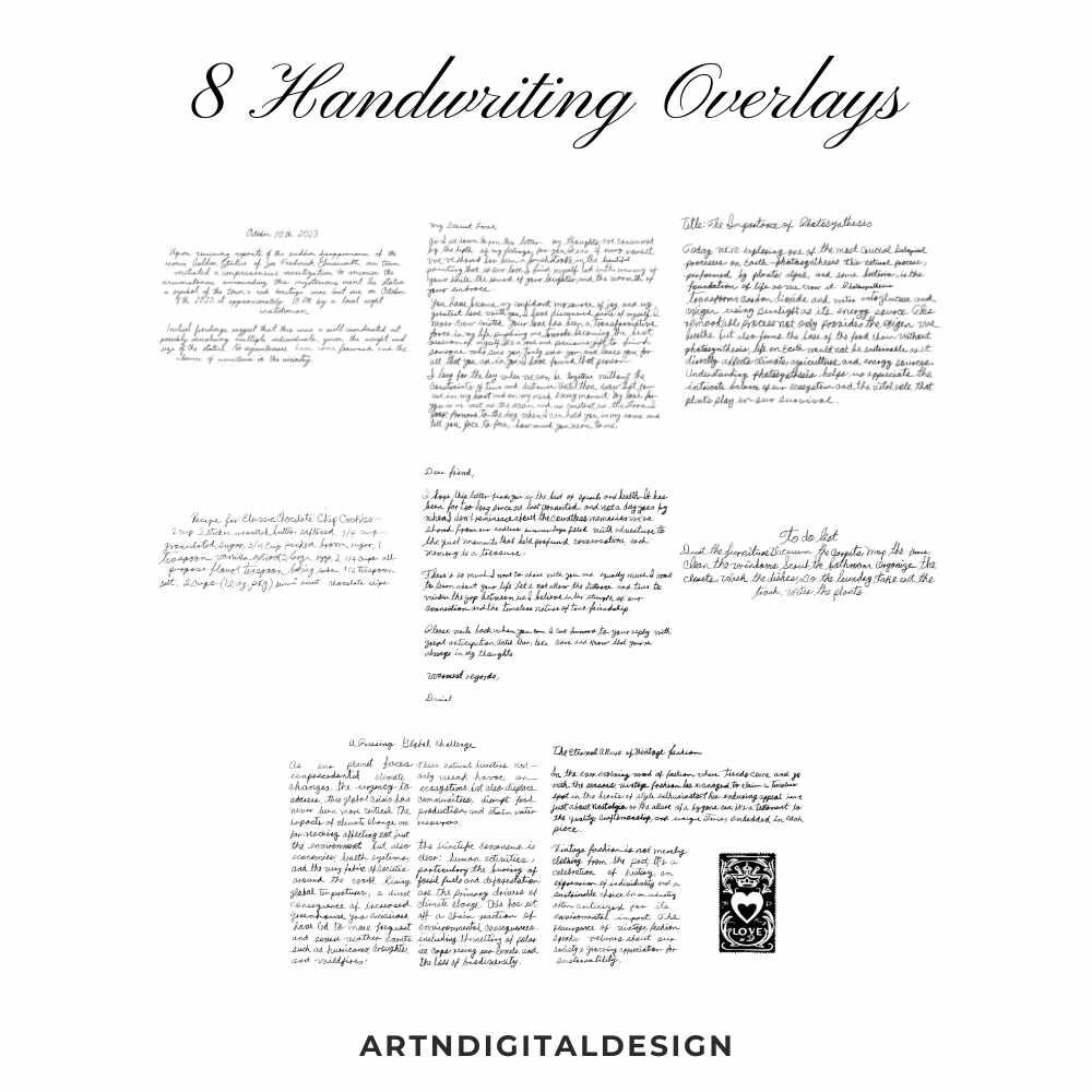Cursive Handwriting Overlays, PNG Files, Vintage Letters for Junk ...