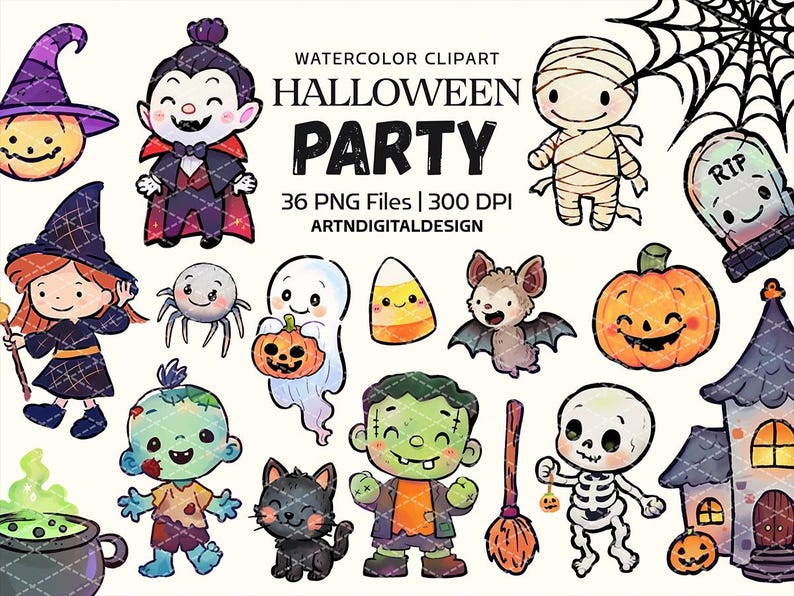 Cute Halloween Clipart, Halloween Kids Party PNG Clip Art Bundle ...