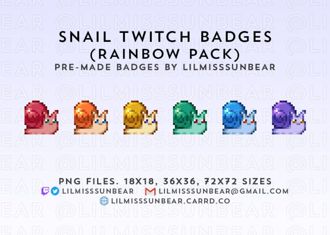 Snail - Rainbow Pack | P2U Twitch Sub, Bit Badges | Pixel Art Badges ...