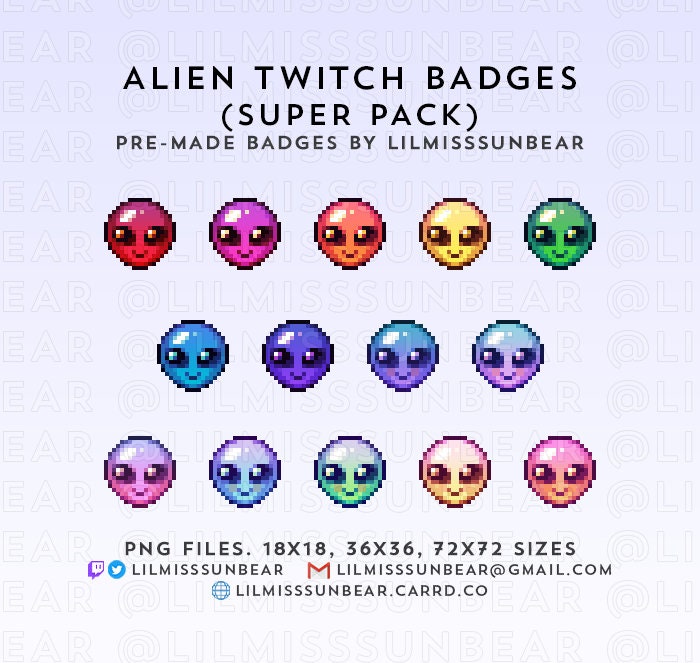 Alien Twitch Badges - Super Pack | P2U Twitch Sub Badges, Bit Badges ...
