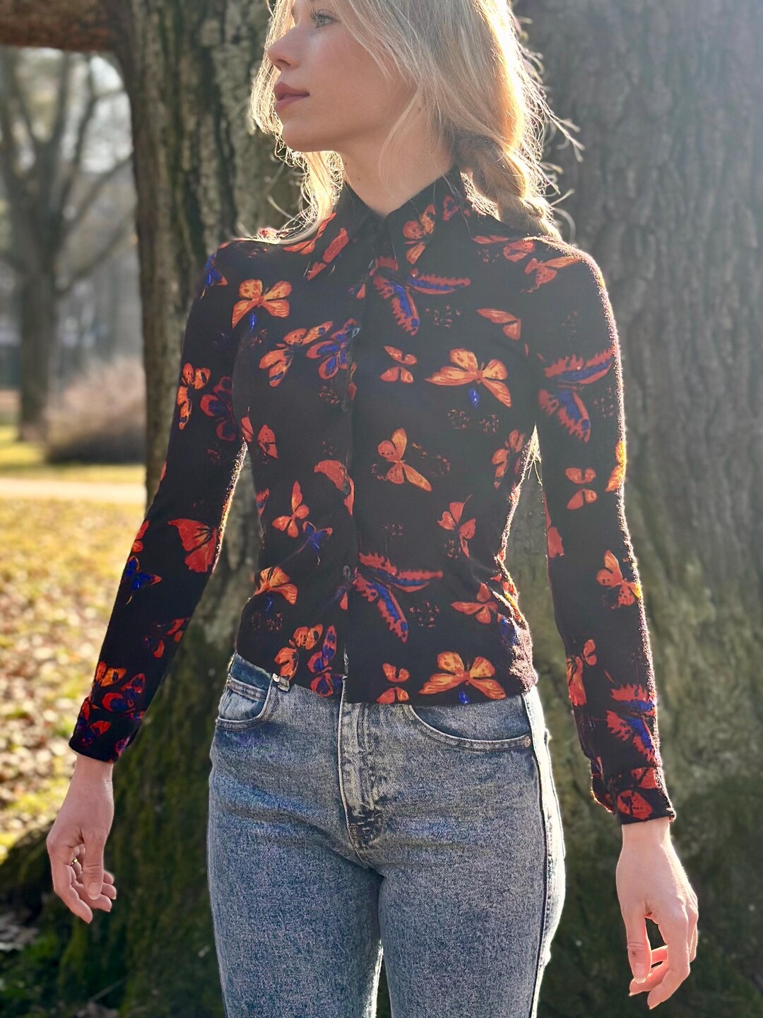 Rare 1970s Butterflies Bohemian Shirt With Traingular Collar - Etsy