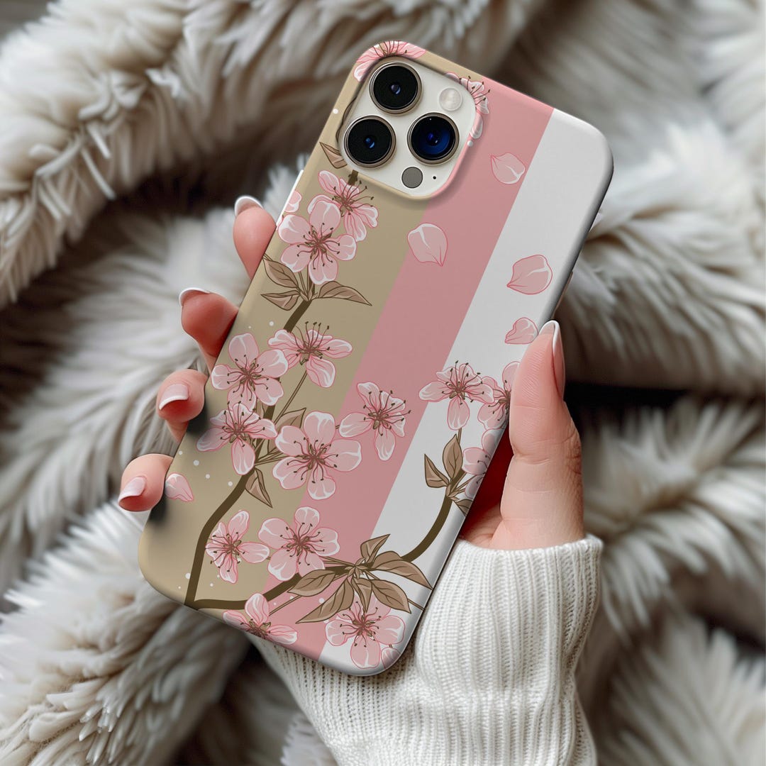 Cherry Blossom Phone Case, Pretty Pink Floral Protective Magnetic Tough ...