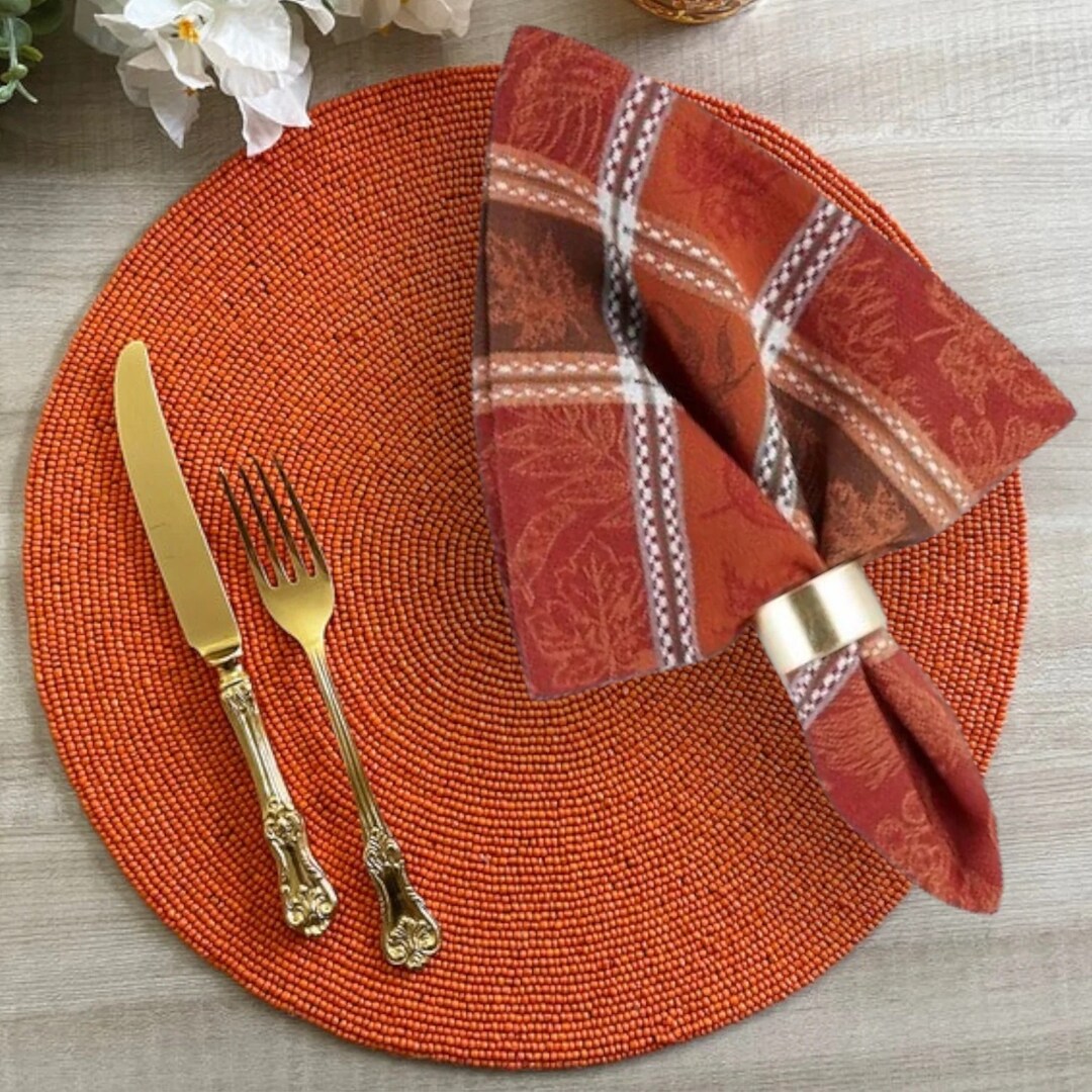 Orange Beaded Placemats, Charger Plate Mat, Living Room Table ...