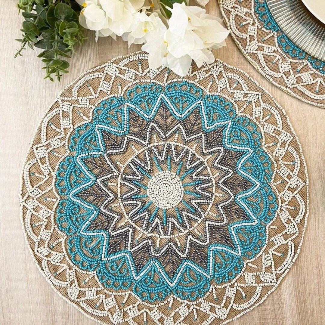 Luxury Handmade Burlap Beaded Placemats, Charger Plate Beaded Mat ...