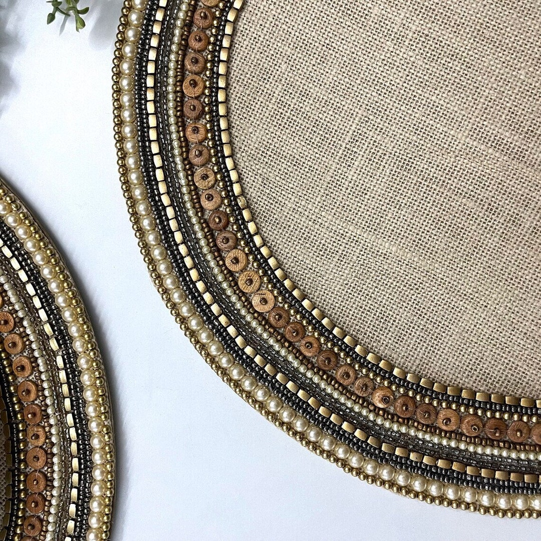 Beaded Burlap Placemats, Boho Beaded Placemats, Charger Beaded Mat ...